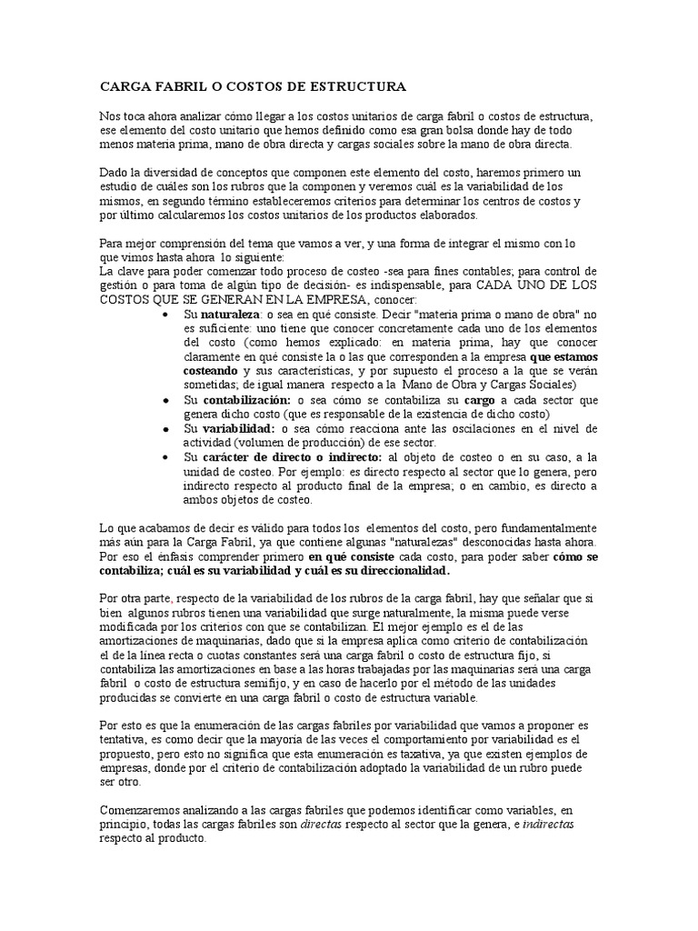 Carga Fabril o Costos de Estructura | PDF | Presupuesto | Business
