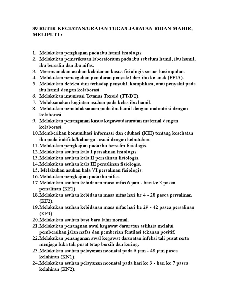 39 Butir Kegiatan Bidan Mahir | PDF