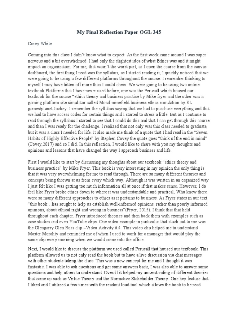 CW Final Reflection Paper Ogl 345 | PDF