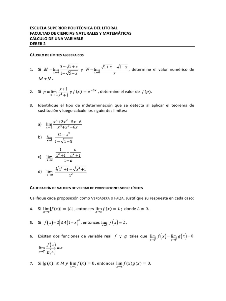 2022 I PAO CUV Deber 2 | PDF | Asíntota | Análisis matemático