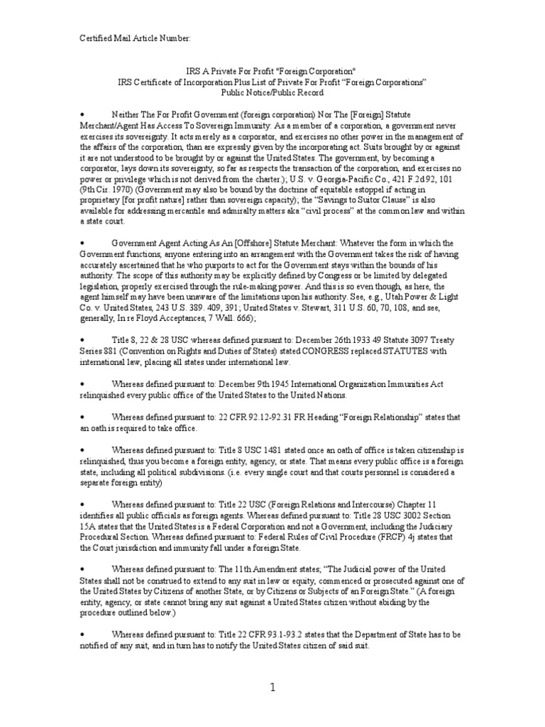 IRS A Private For Profit Foreign Corporation Find Attached IRS ...