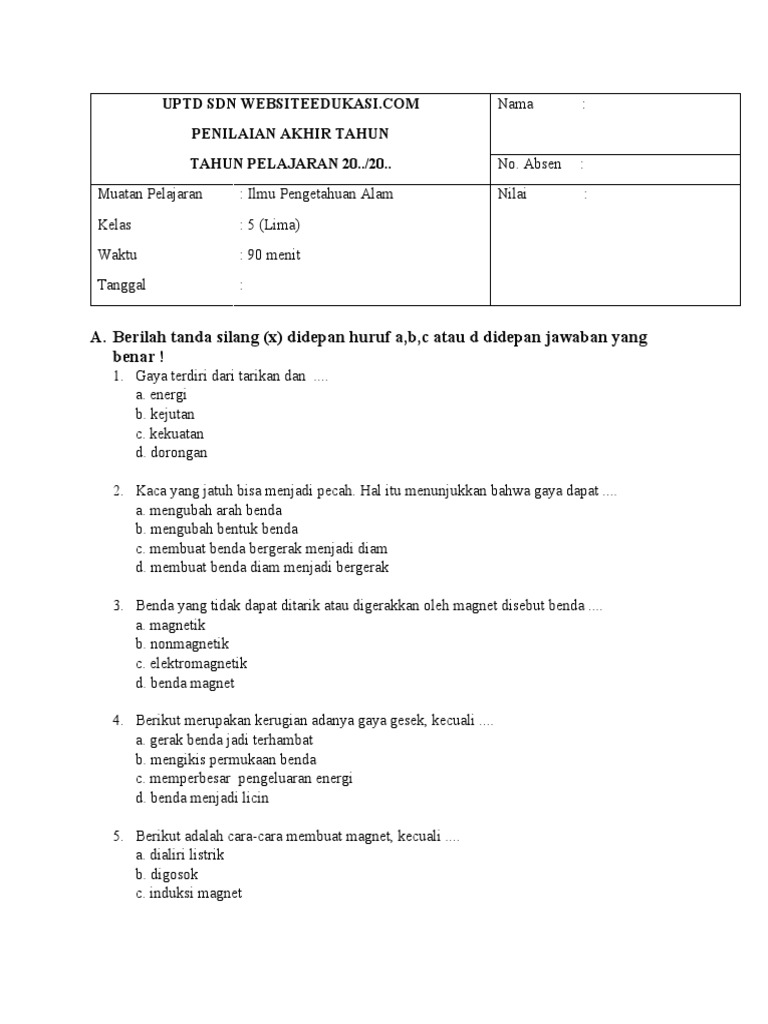 Soal Pat Ipa Kelas 5 | PDF