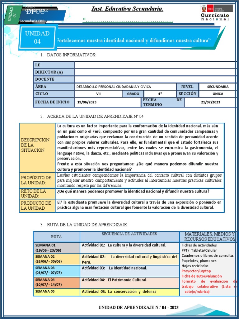 4º DPCC - Und.4 - 2023 | PDF | Aprendizaje | Evaluación
