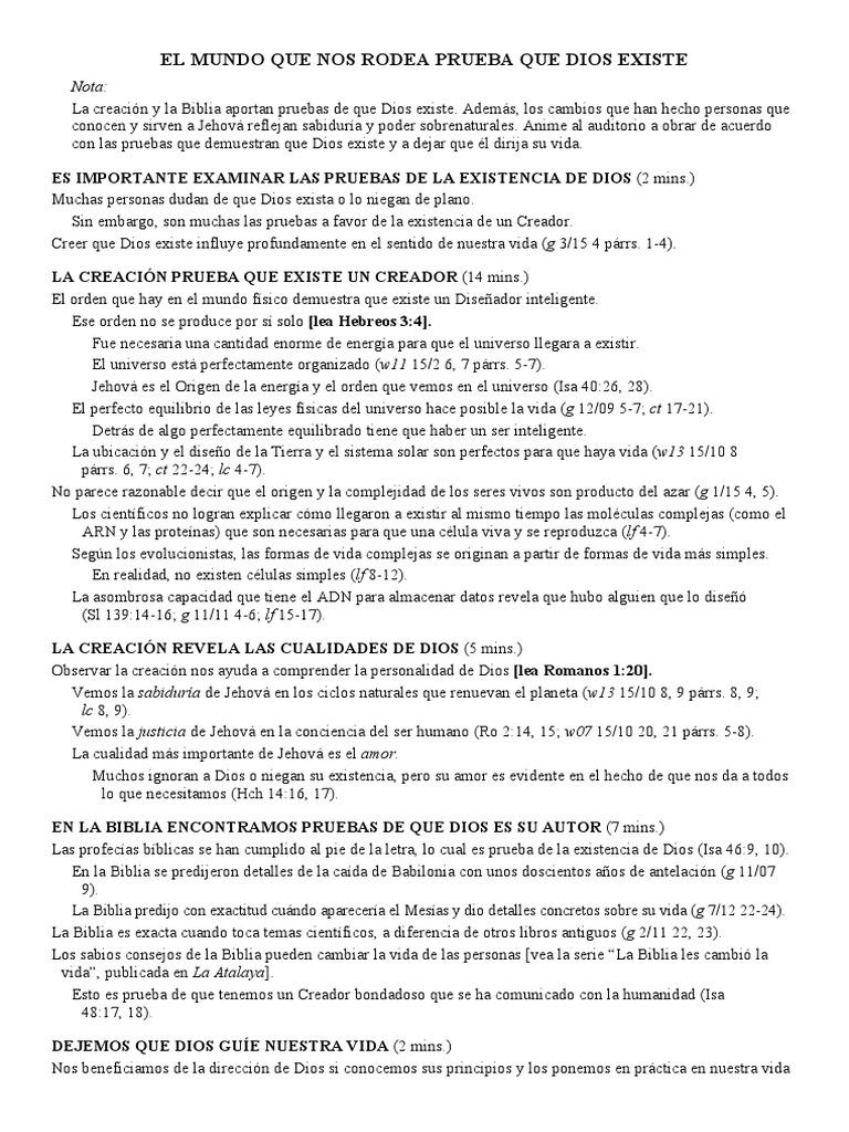 El Mundo Que Nos Rodea Prueba Que Dios Existe: Nota | PDF | Existencia ...