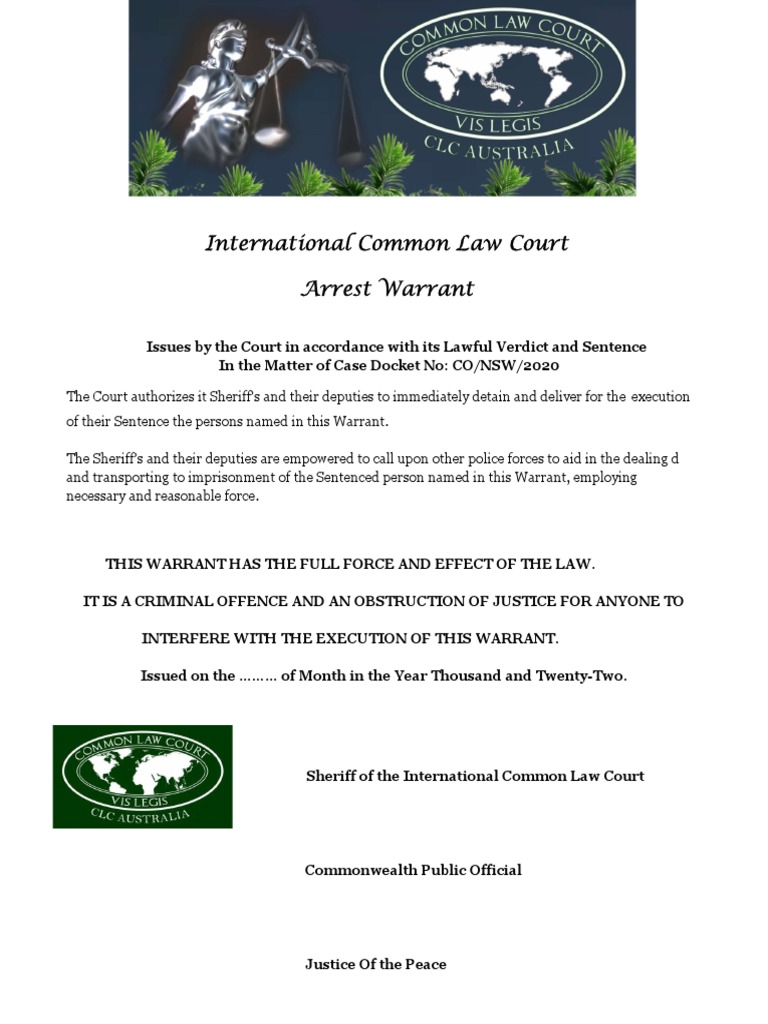 International Common Law Court Warrant | PDF | New South Wales | Australia