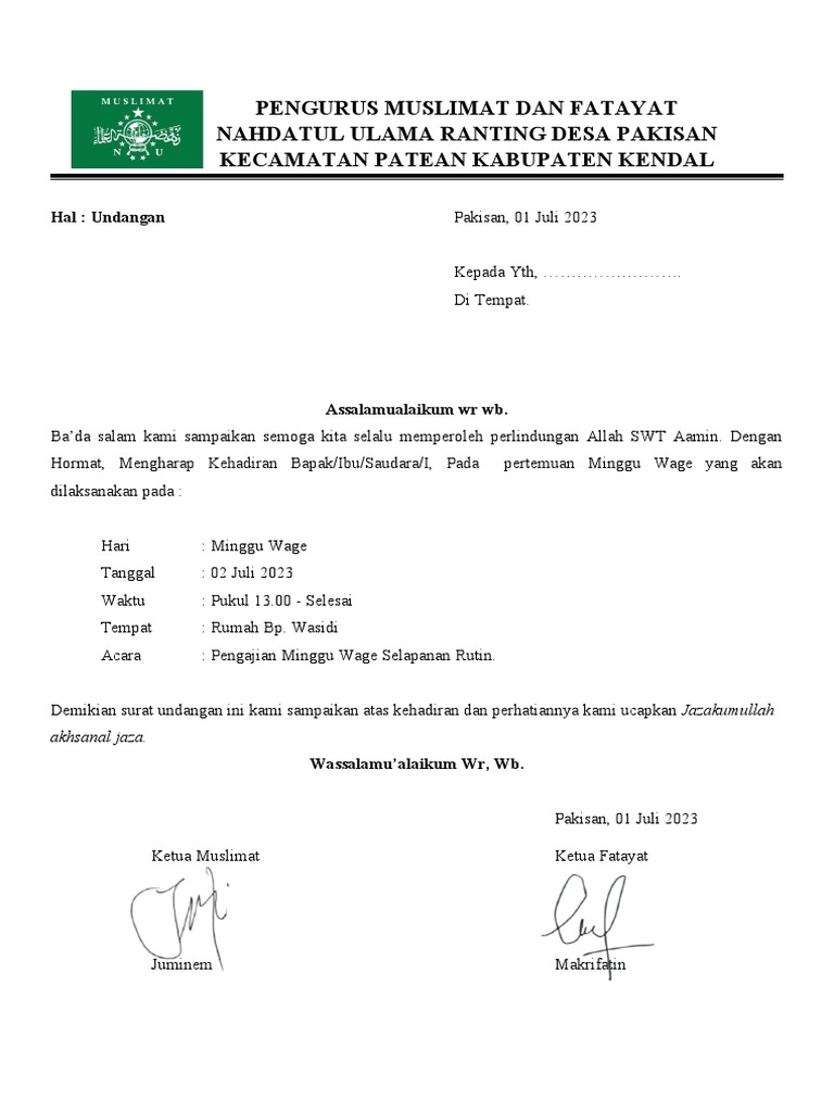 Undangan Fatayat Nu | PDF