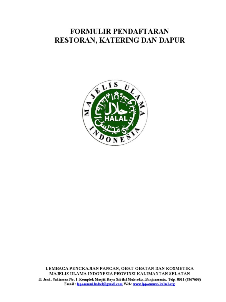 FORMULIR PENDAFTARAN Restoran, Katering, Dapur 2018 | PDF