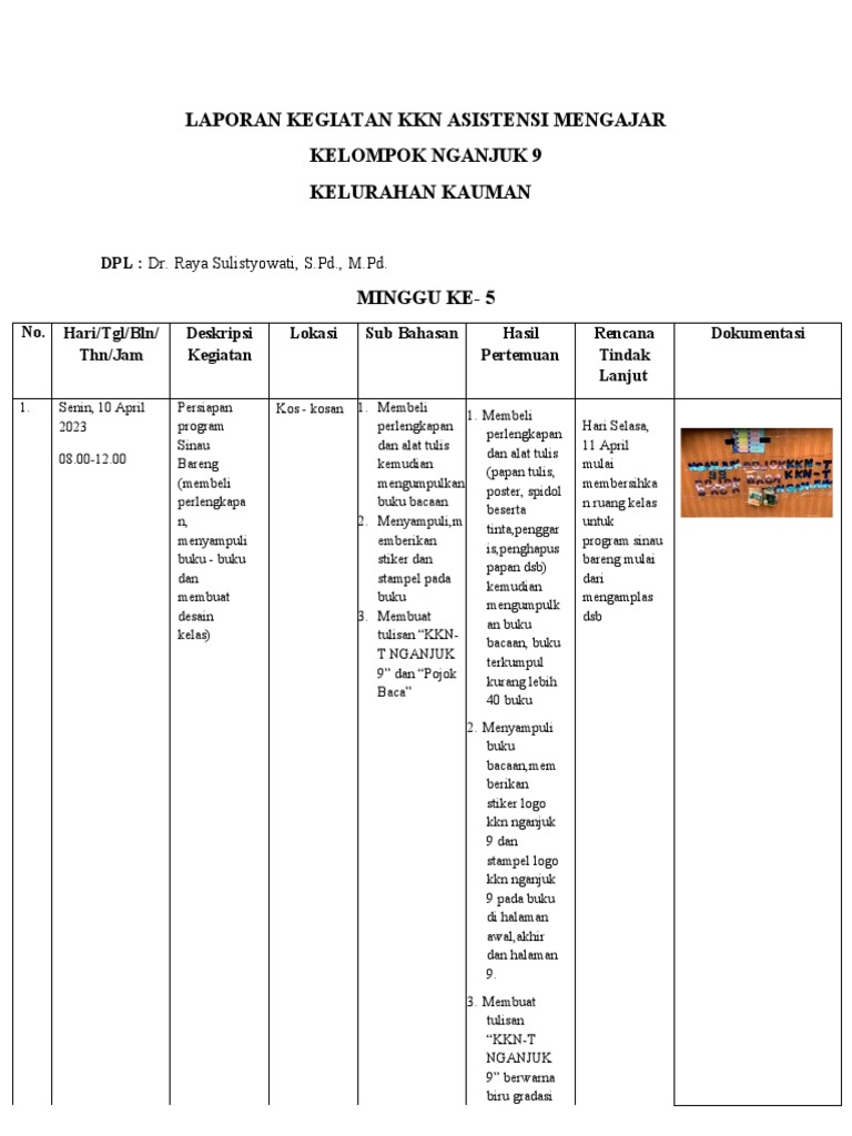 Minggu 5 - LAPORAN KEGIATAN KKN ASISTENSI MENGAJAR - K9 | PDF
