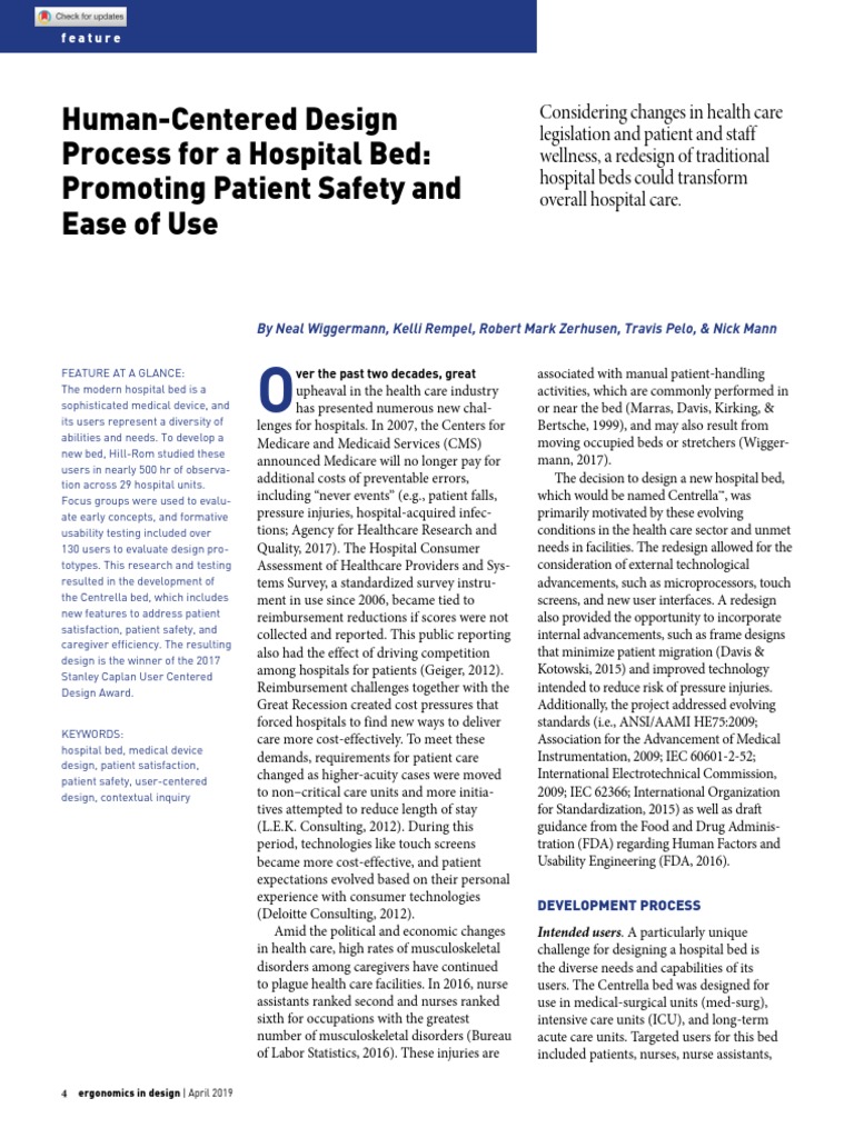 Wiggermann Et Al 2019 Human Centered Design Process For A Hospital Bed Promoting Patient Safety ...