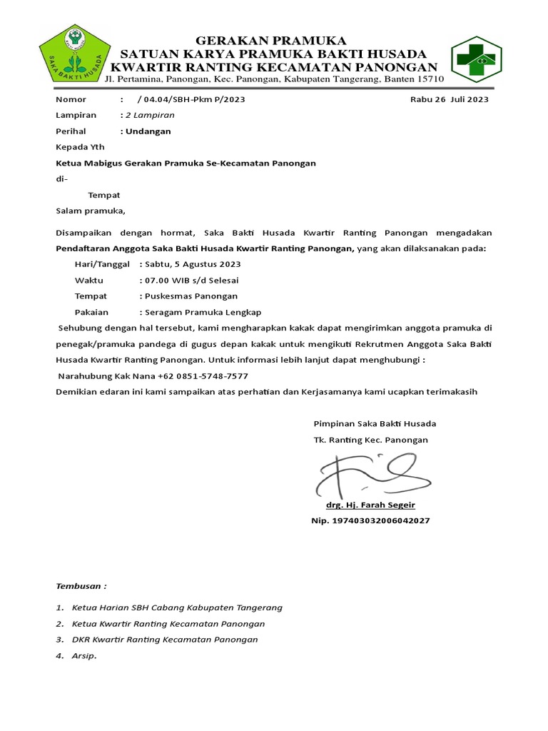 Surat Oprec SBH Panongan | PDF