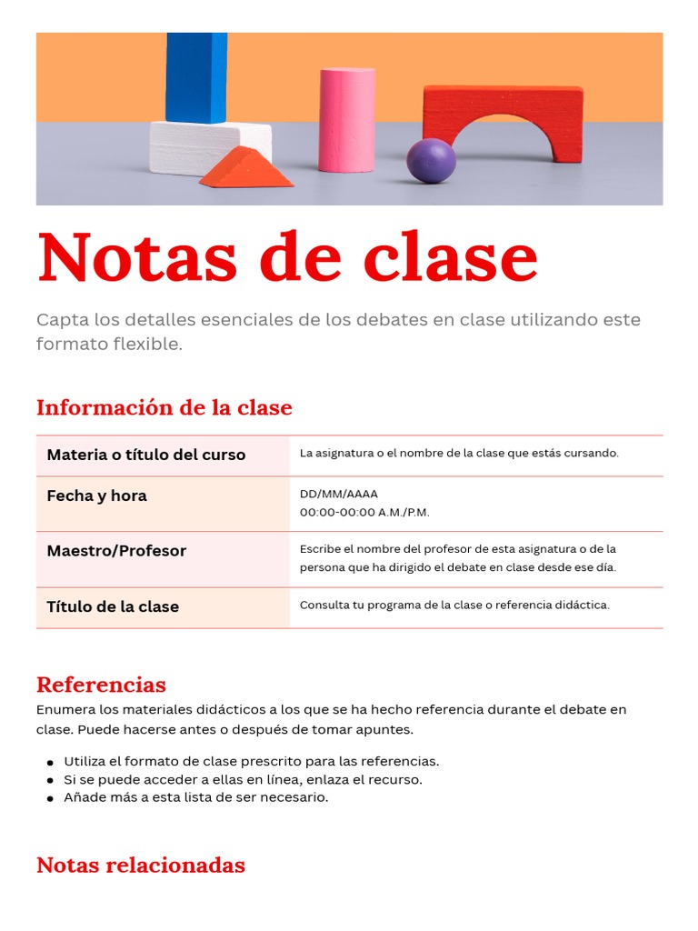 de Notas de Clase de Estilo Profesional y Vibrante en Rojo y Naranja ...