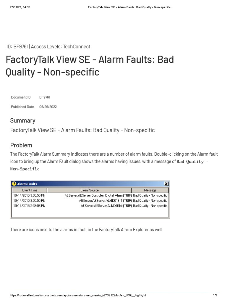 FactoryTalk View SE - Alarm Faults - Bad Quality - Non-Specific | PDF ...