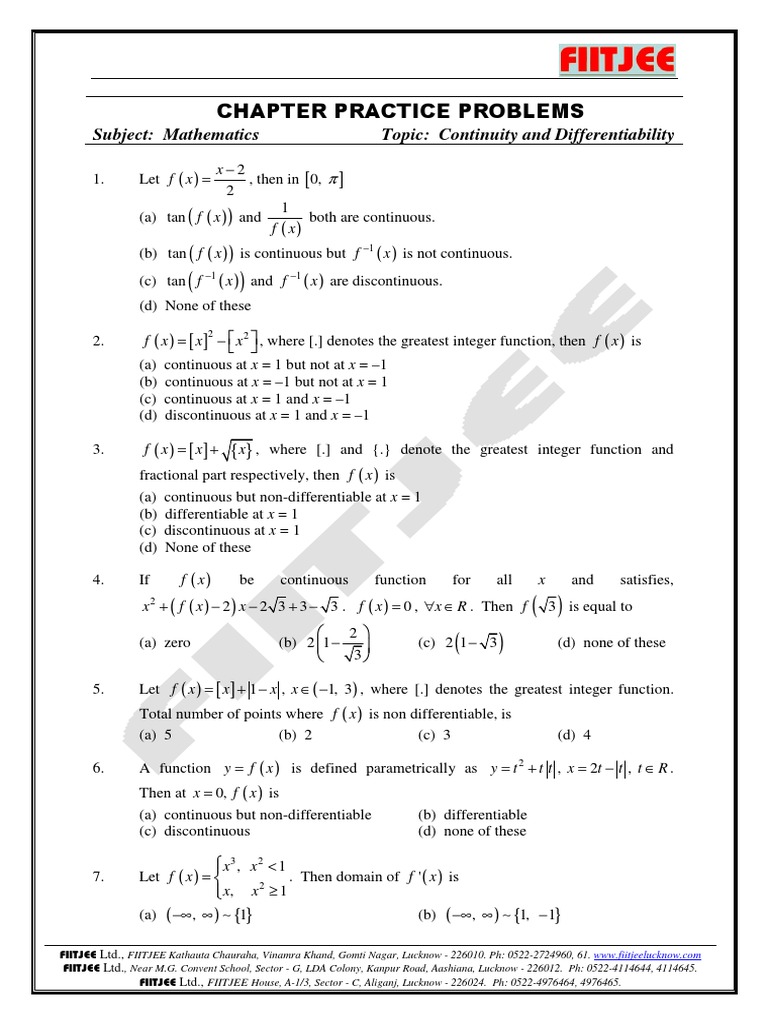 CPP - Continuity and Differentiability | PDF | Function (Mathematics ...