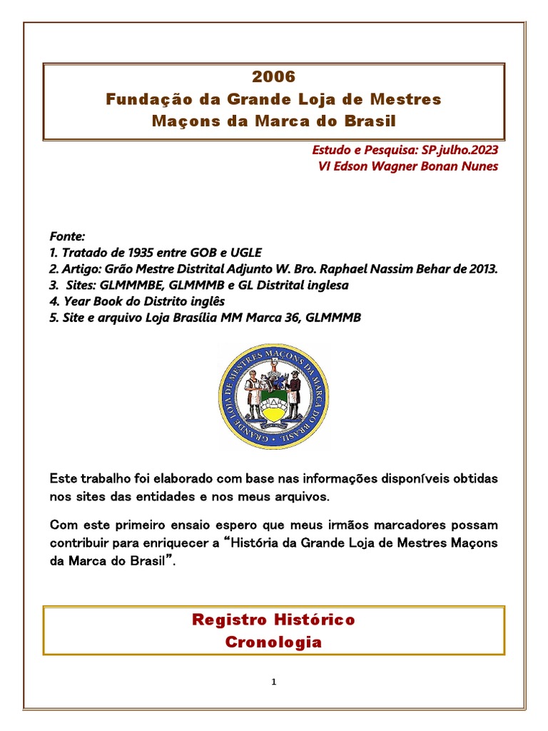 3 - 2006 Fundação Da GLMMM Do Brasil | PDF | Loja Maçônica | Fraternidades