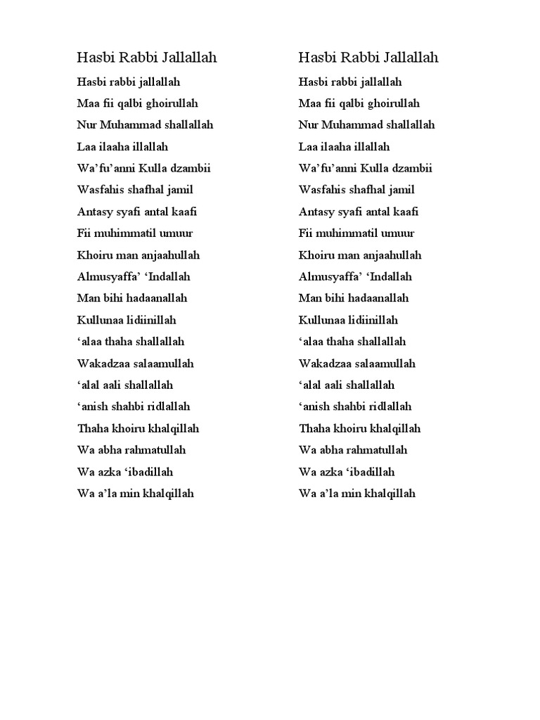 Hasbi Rabbi Jallallah Lyrics | PDF | Foreign Language Studies