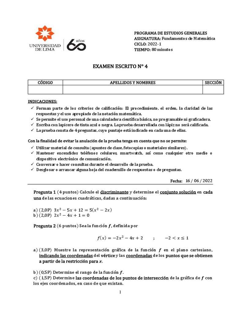 EE4 de FM - 2022-1 | PDF | Matemáticas