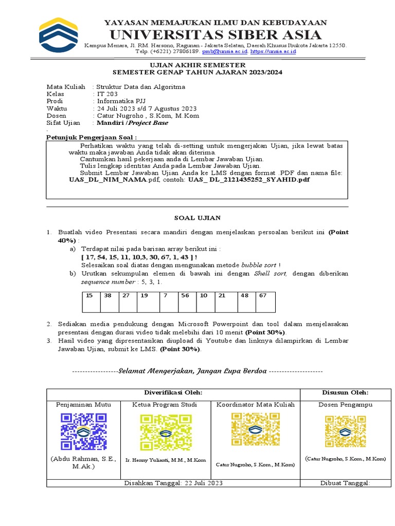 UAS - Struktur Data Dan Algoritma - IT203 | PDF