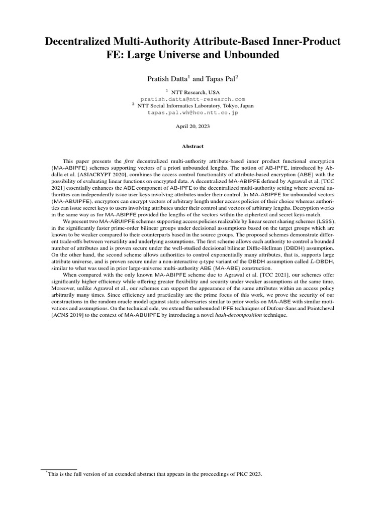 Decentralized Multi-Authority Attribute-Based Inner-Product FE: Large ...