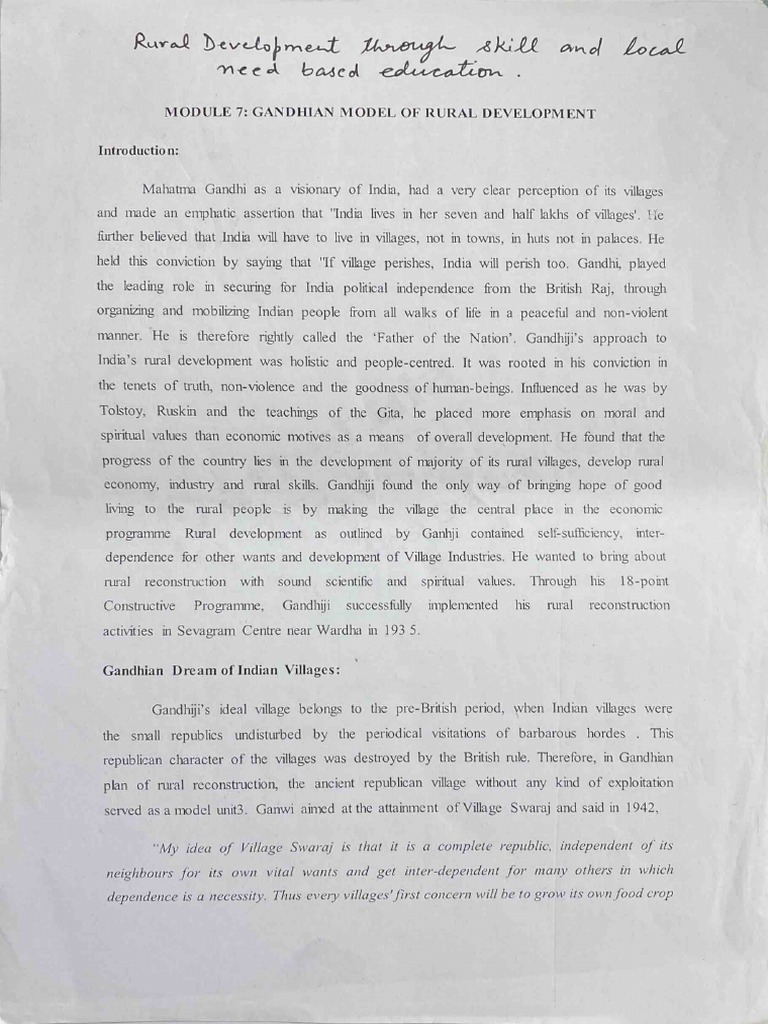 Gandhi Rural Development Handout | Download Free PDF | Mahatma Gandhi ...