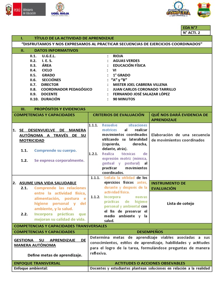 7 - Exp. 2da - Act - 1° Grado | PDF