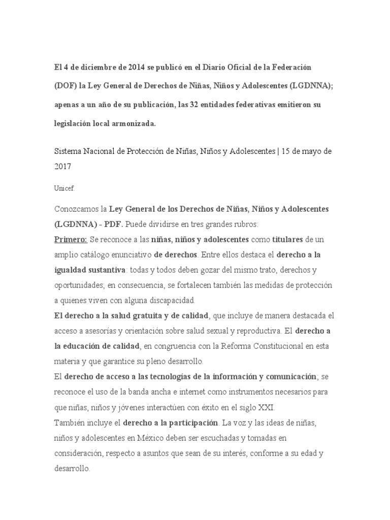 Ley de Derechos de Niñas y Adolescentes en México | PDF | México ...