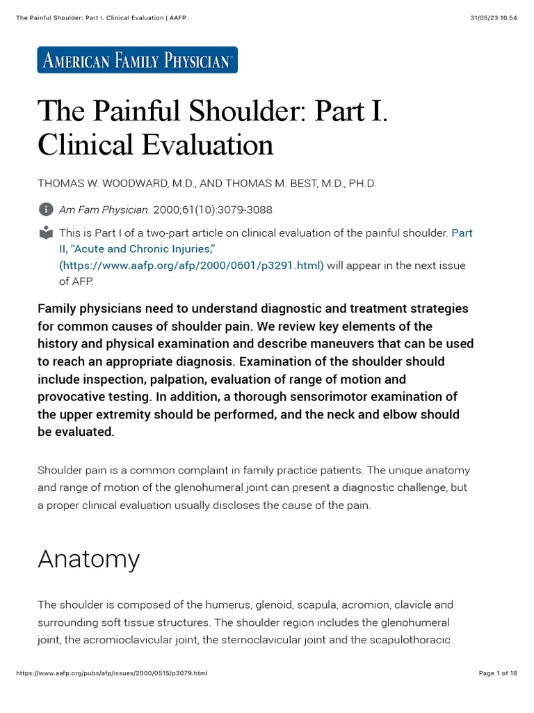 The Painful Shoulder: Part I. Clinical Evaluation - AAFP | PDF ...