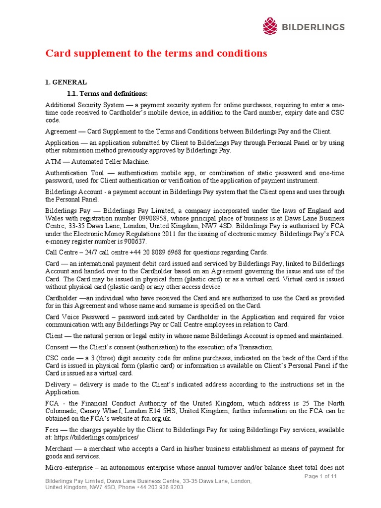 Payment Card Terms | PDF | Debit Card | Personal Identification Number