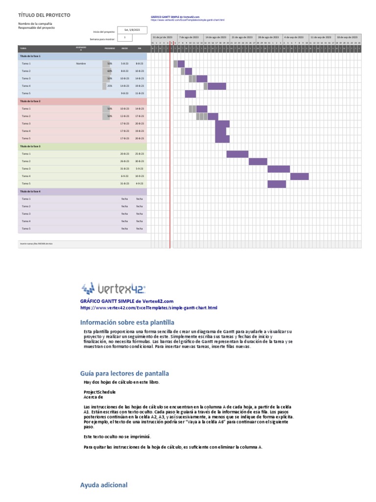 Diagrama de Gantt Simple | Descargar gratis PDF | Hoja de cálculo | Gestión de proyectos