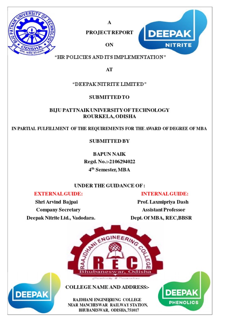 MBA Project Report On HRM REC Bapun Naik-2106294022 | PDF | Human ...