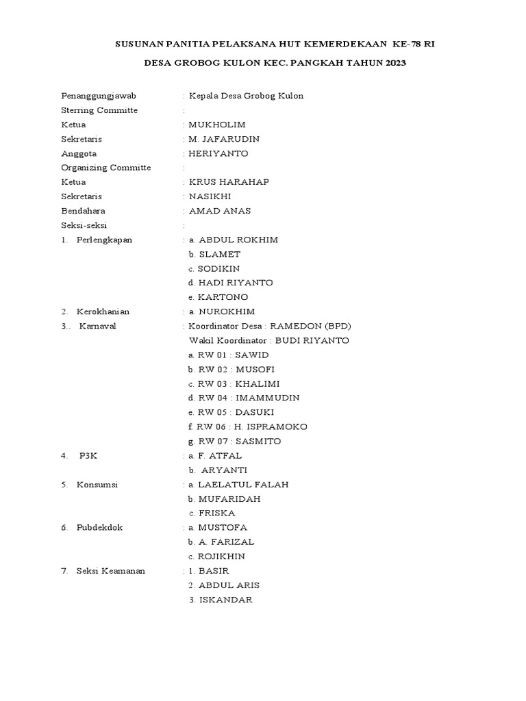 SUSUNAN PANITIA PELAKSANA | PDF
