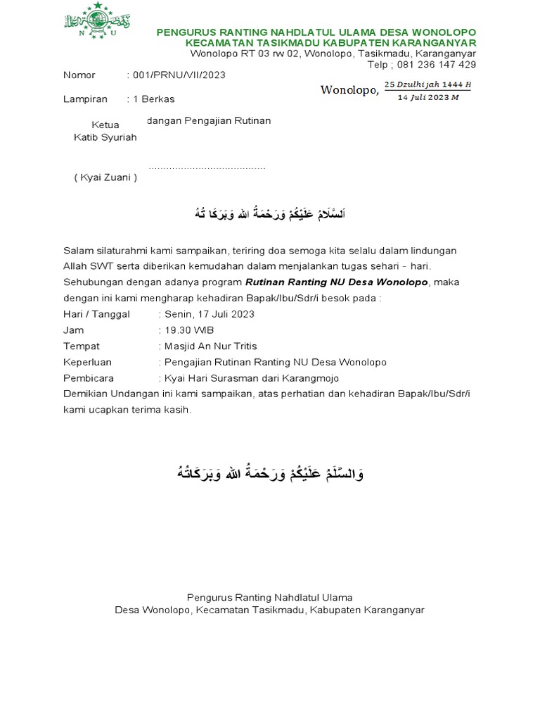 UNDANGAN NU - Tesg | PDF