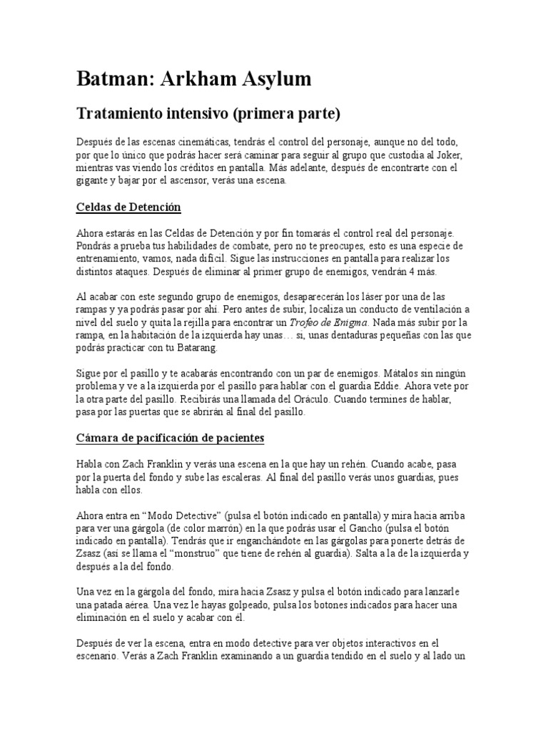 Guía de Tratamiento Intensivo en Arkham | PDF | hombre murciélago