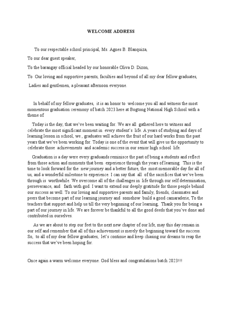 Welcome Adress | PDF