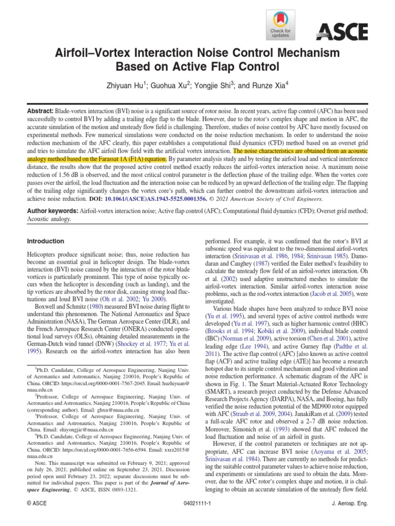 Airfoil-Vortex Interaction Noise Control Mechanism Based On Active Flap Control | PDF | Vortices ...