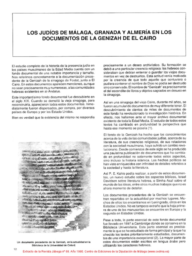 Judíos en la Genizah de El Cairo | PDF | Al Andalus | Judios y judaísmo