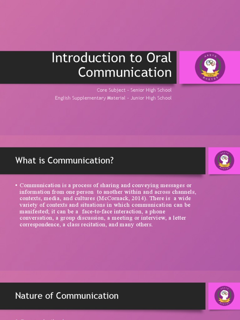 Oral Communication Lecture 1 | PDF | Communication | Nonverbal Communication