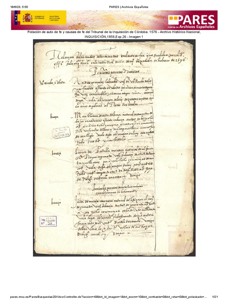 Relación de Auto de Fe y Causas de Fe Del Tribunal de La Inquisición de ...