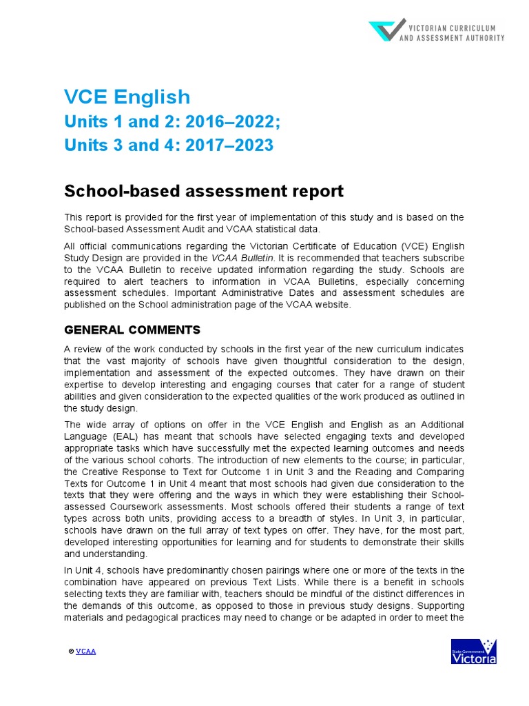 VCE English Units 3 & 4 Assessment Review | PDF | Rubric (Academic ...