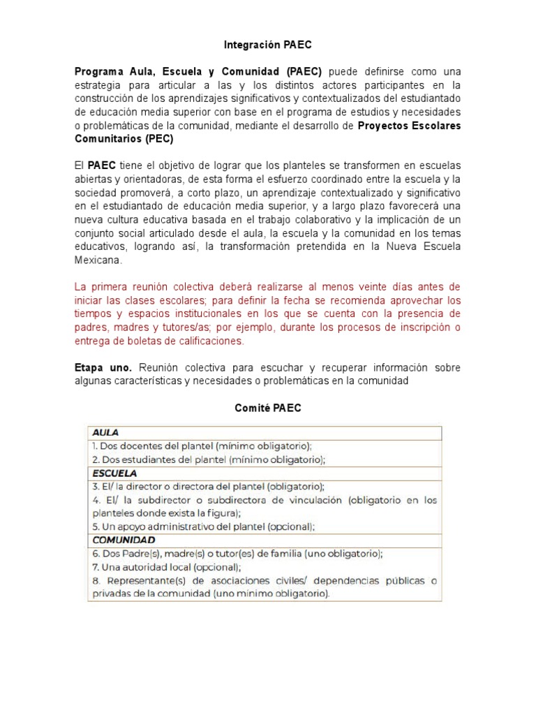 PAEC | PDF | Evaluación | Salón de clases
