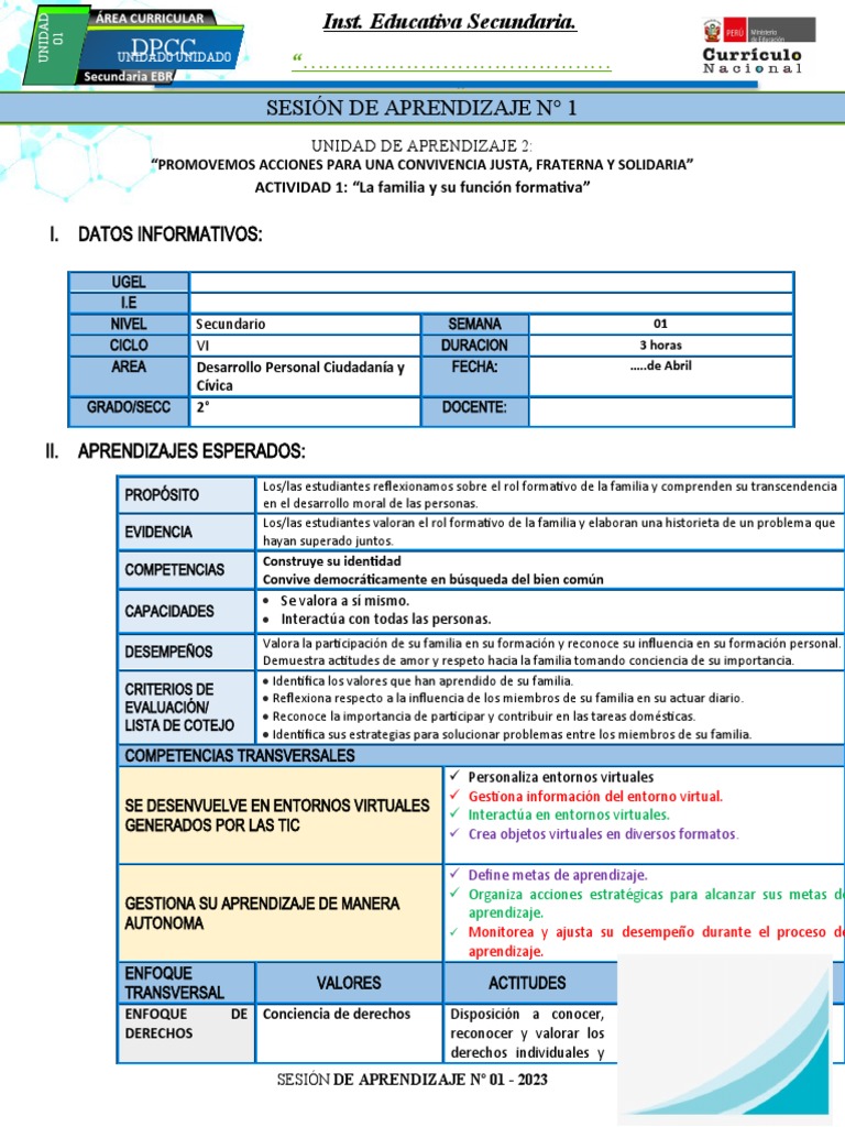 2º DPCC Ses 1 Uni 2 Sem 01 - 2023 | PDF | Aprendizaje | Evaluación