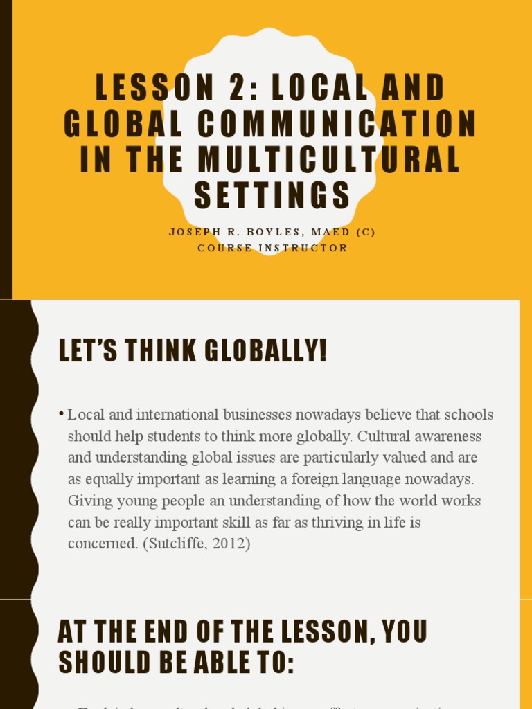 Lesson 2 - Local and Global Communication in Multicultural Settings | PDF