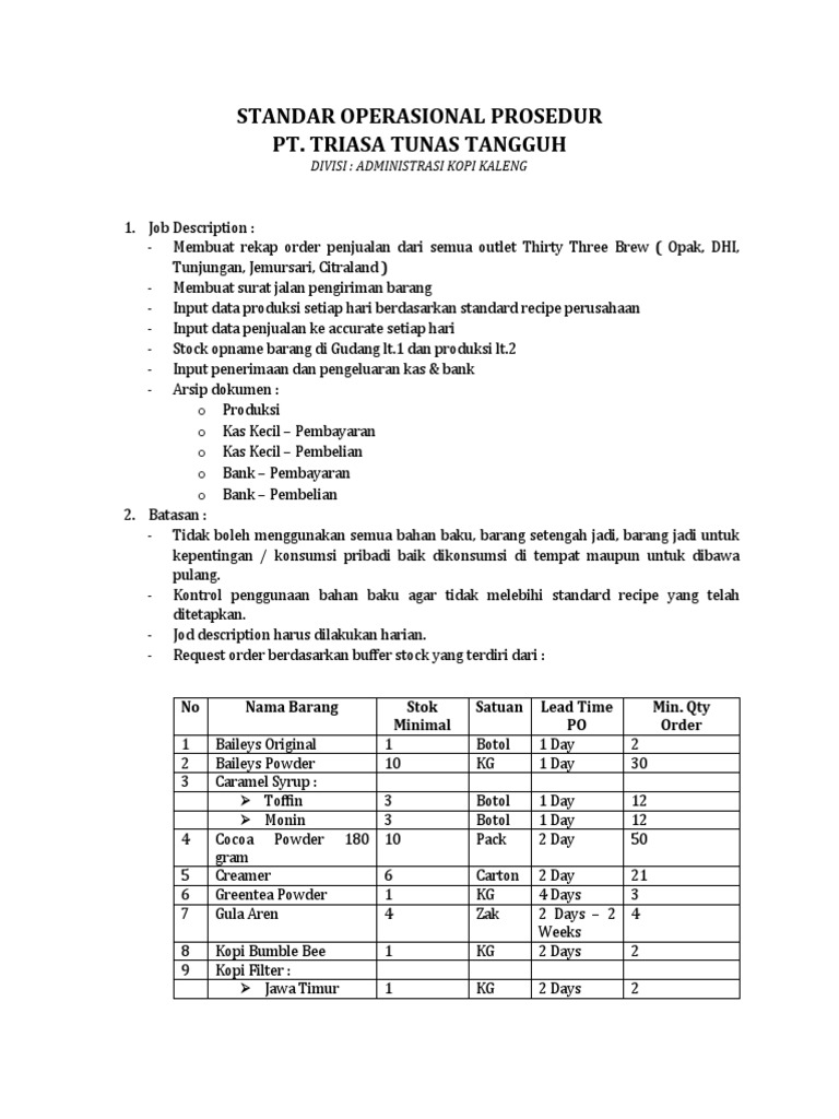 Sop Admin Produksi | PDF