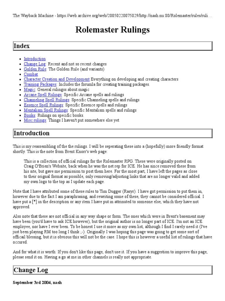 Rolemaster Rulings | PDF