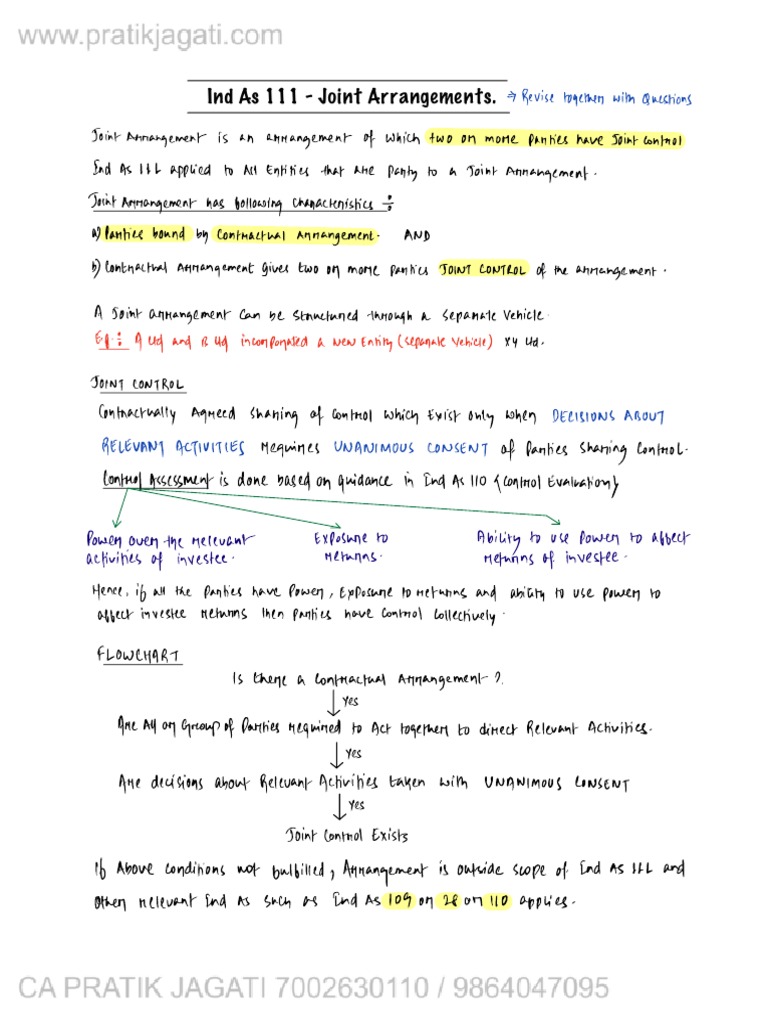 Ind As 111 Joint Arrangements Revision Notes | PDF | Joint Venture ...