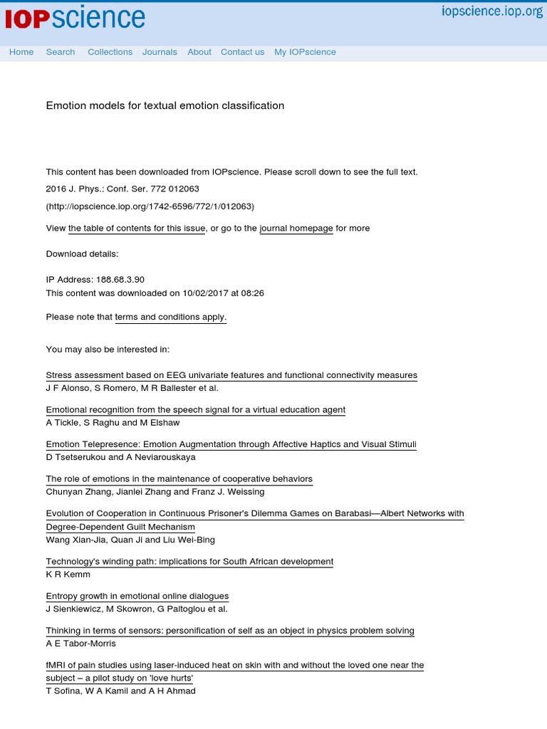 Emotion Models For Textual Emotion Classification Pdf Emotions Information