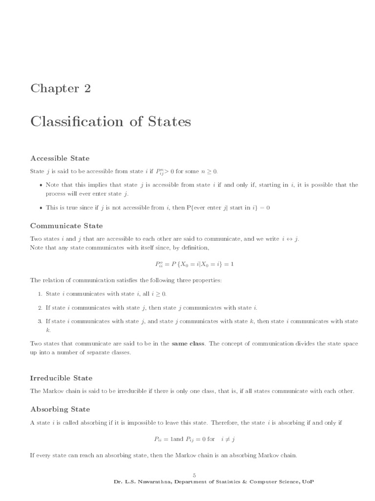 2 - Classification of States | PDF | Markov Chain | Mathematics