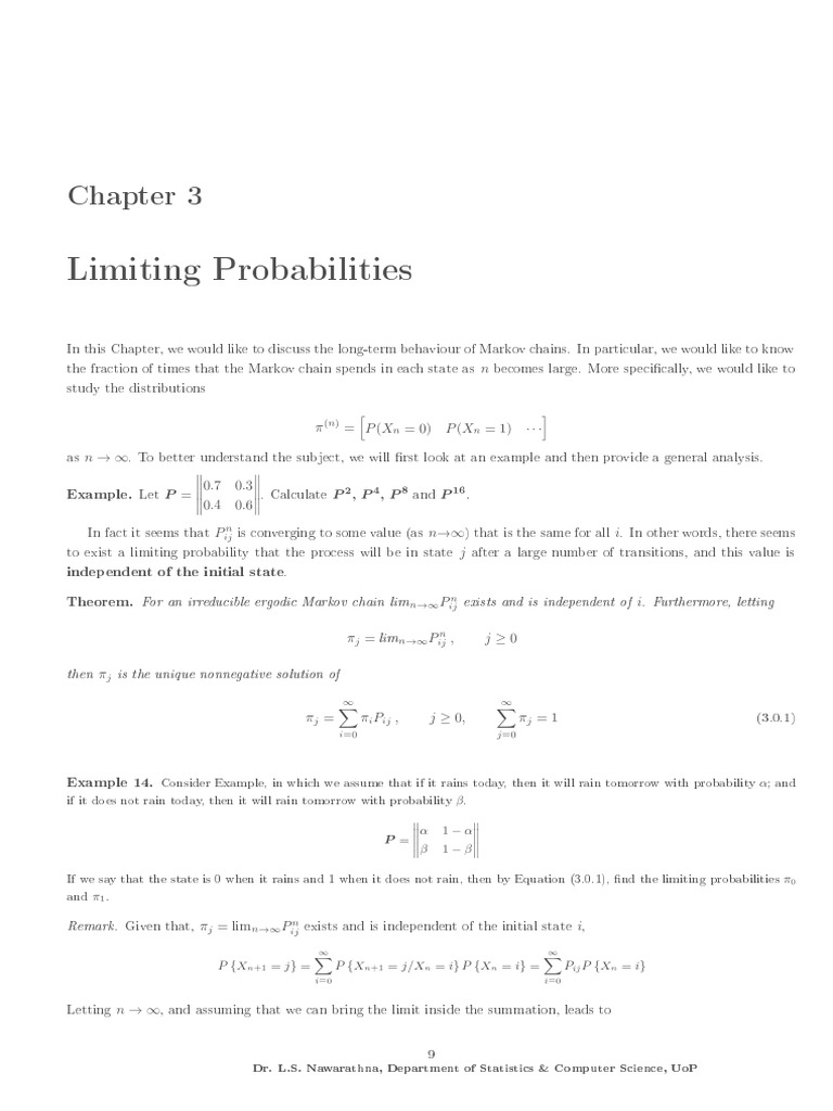 3 Limiting Probabilities | PDF | Markov Chain | Probability Theory