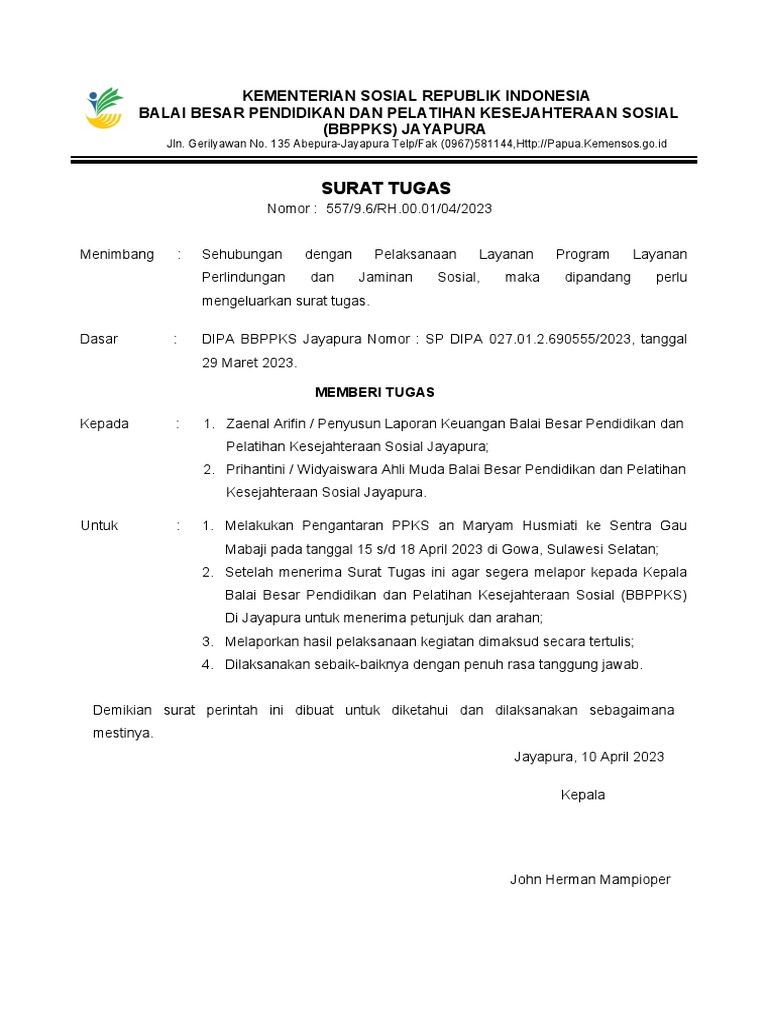 Contoh Surat Tugas | PDF