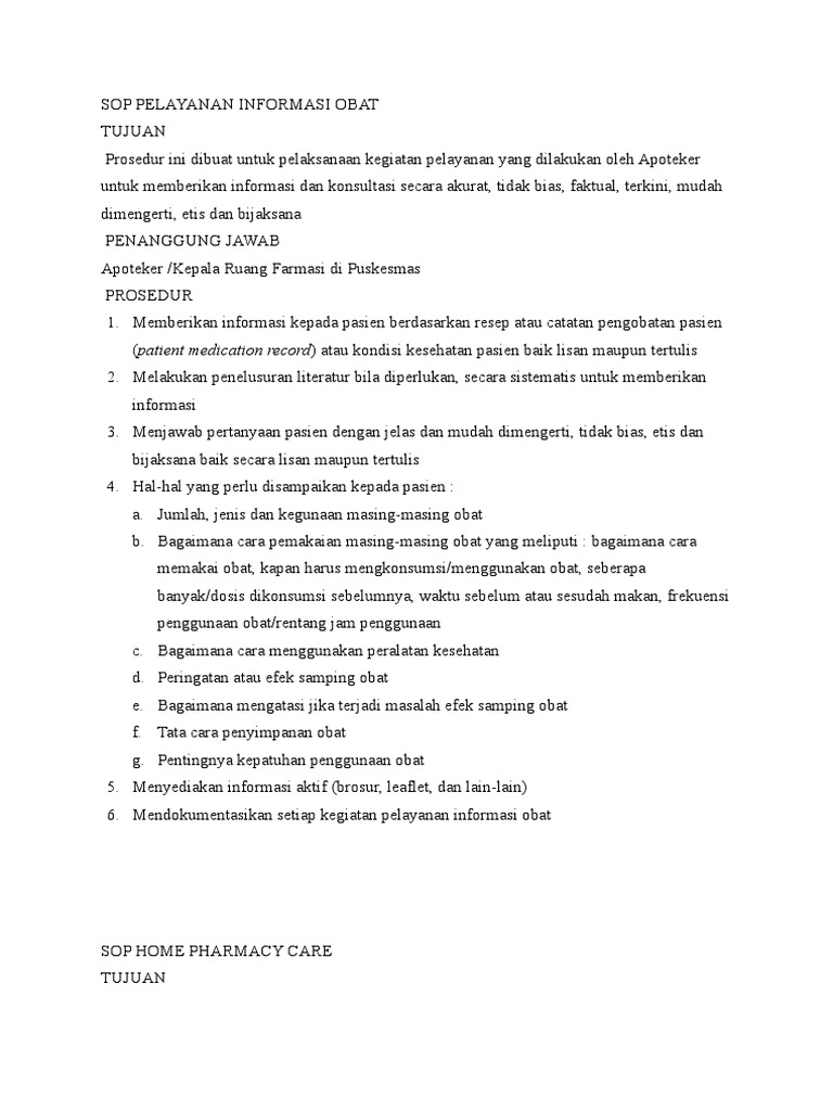 Sop Pio Dan Home Pharmacy Care | PDF | Kesehatan Holistik