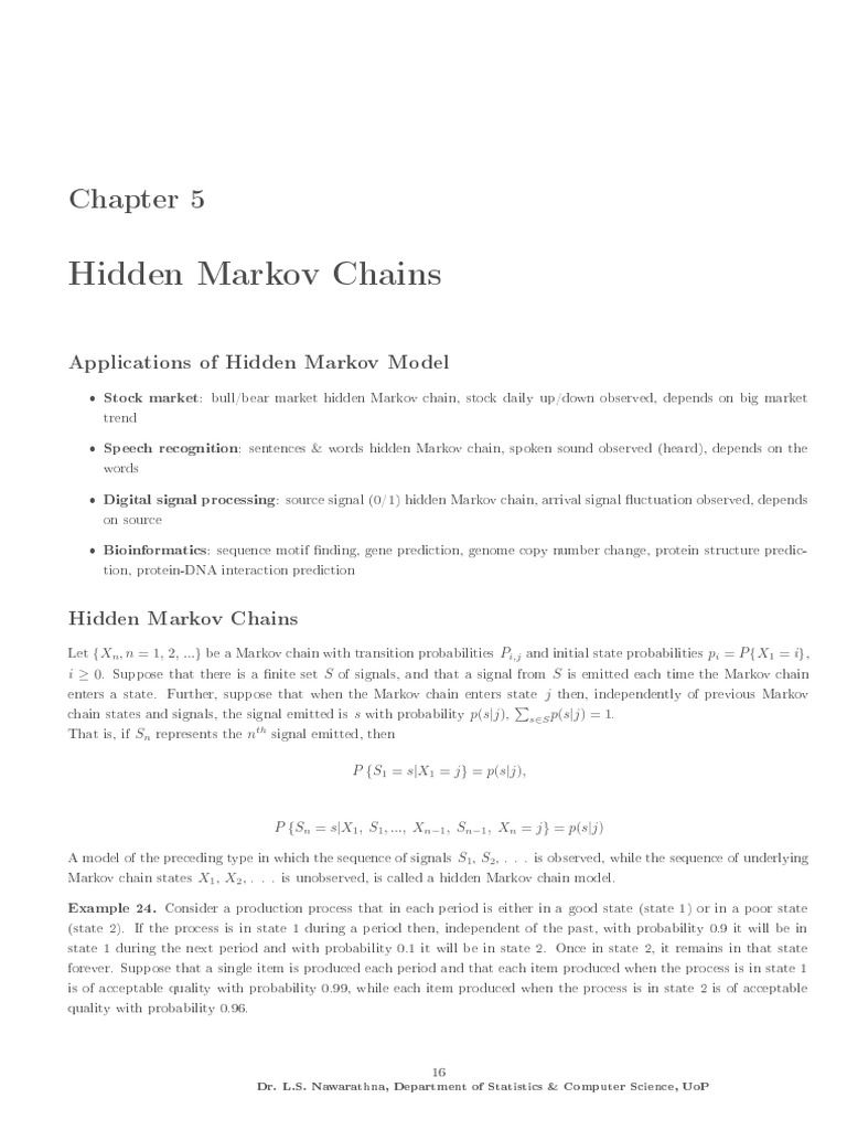 5 - Hidden Markov Chains | PDF | Markov Chain | Statistical Theory